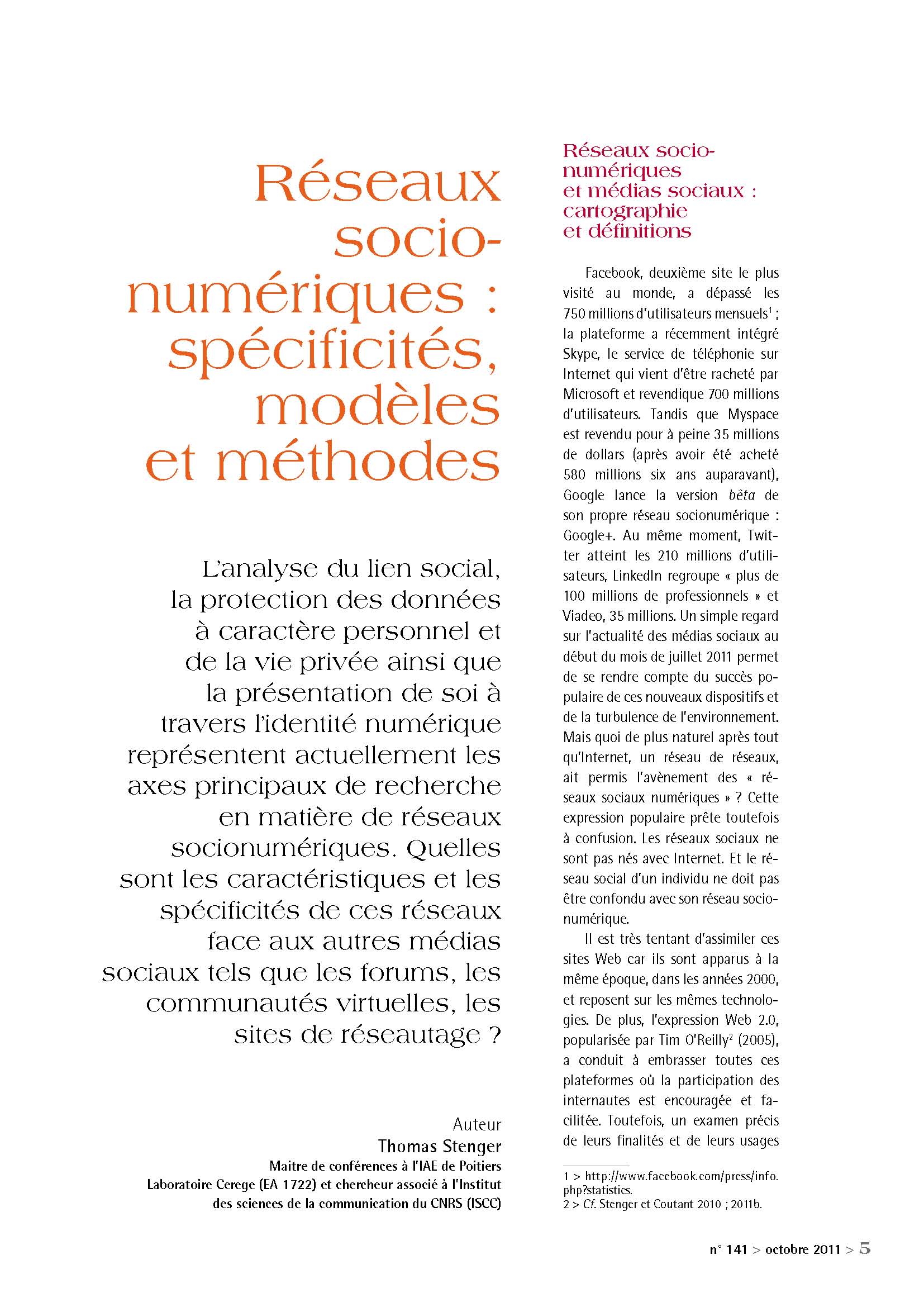 Réseaux socionumériques : spécificités, modèles et méthodes, par Thomas ...