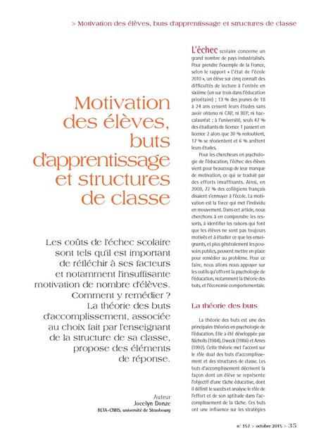 Motivation des élèves, buts d’apprentissage et structures de classe ...